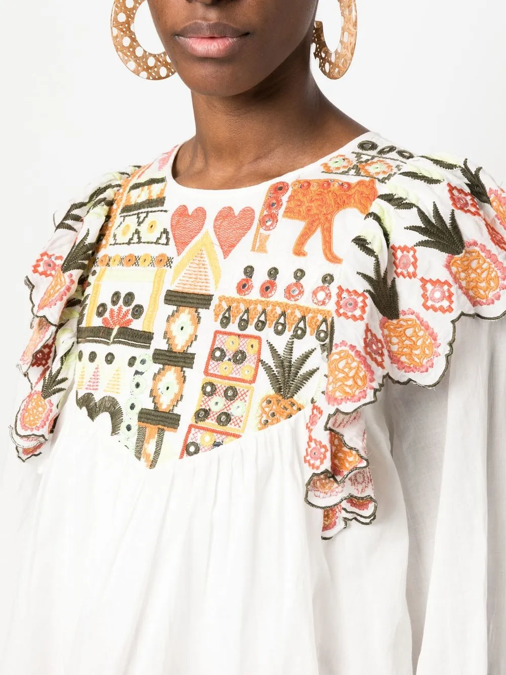 Farm Rio White Embroidered Fall Leaf Blouse In Off-white | ModeSens