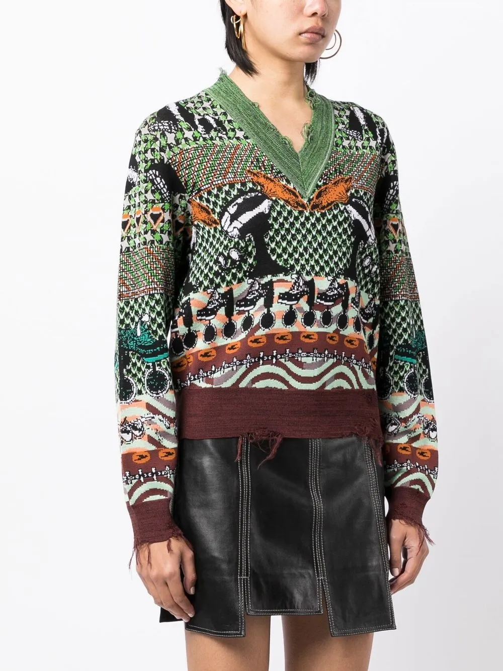 JNBY Distressed Patterned Intarsia Knit Jumper | Black | FARFETCH