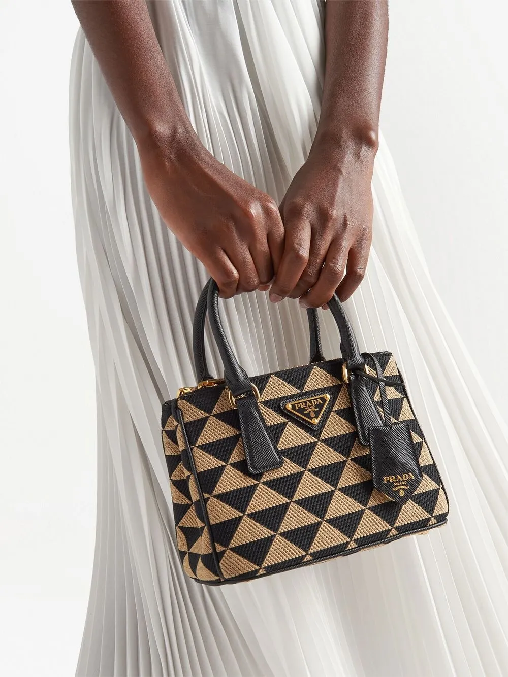 Prada Symbole Embroidered Fabric Mini Bag In Black | ModeSens