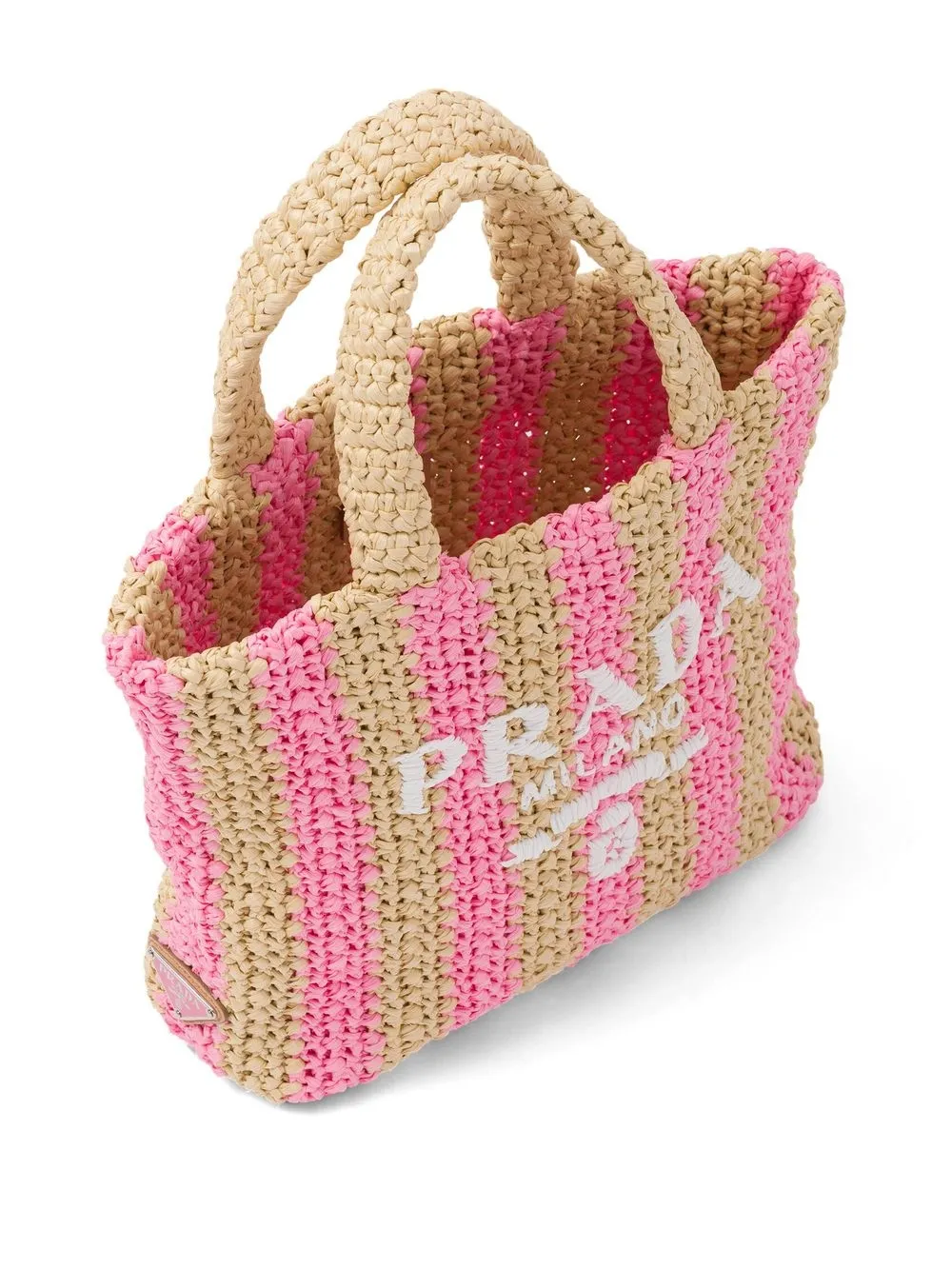 Prada Striped Logo Tote Bag In Neutrals | ModeSens