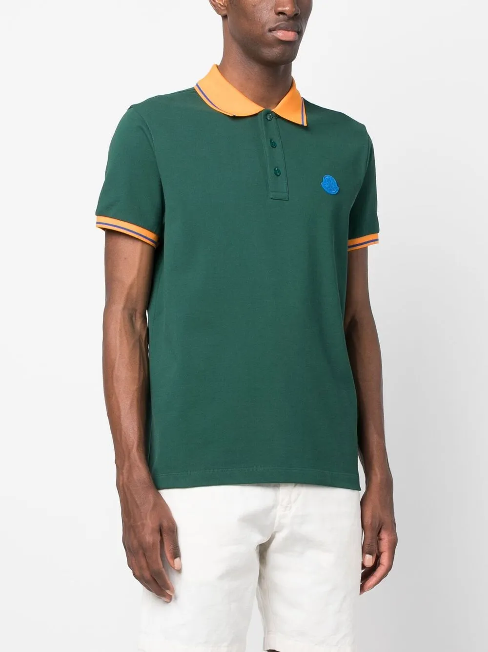 Moncler logo-patch Cotton Polo Shirt | Green | FARFETCH
