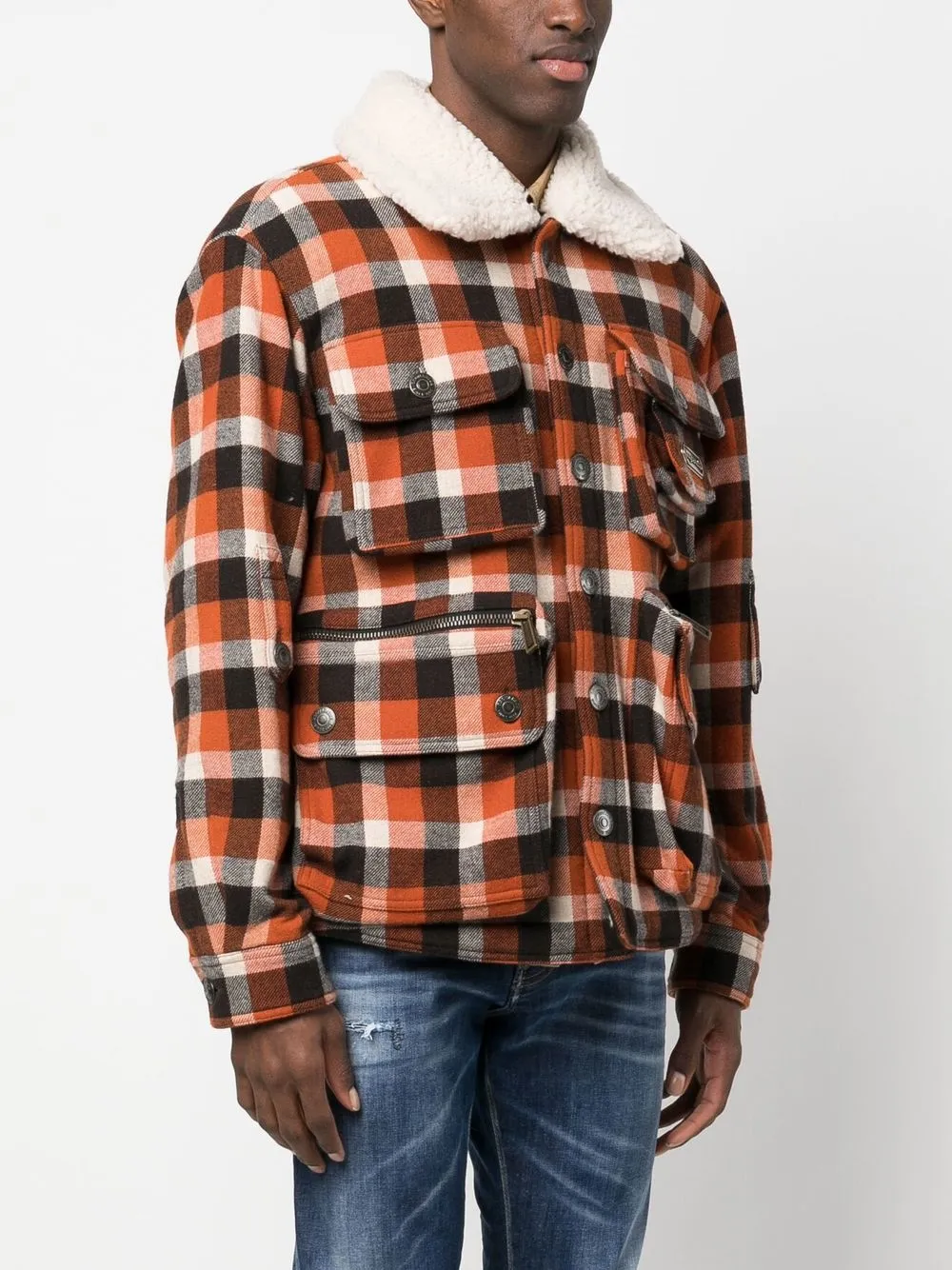 DSQUARED2 check-print Shearling Jacket | Brown | FARFETCH UK