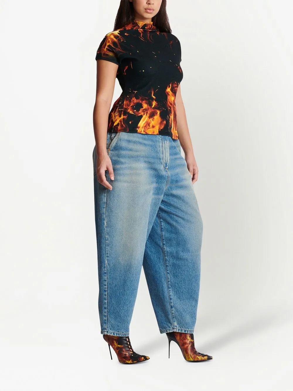 Balmain Fire Print Velvet Top - Farfetch