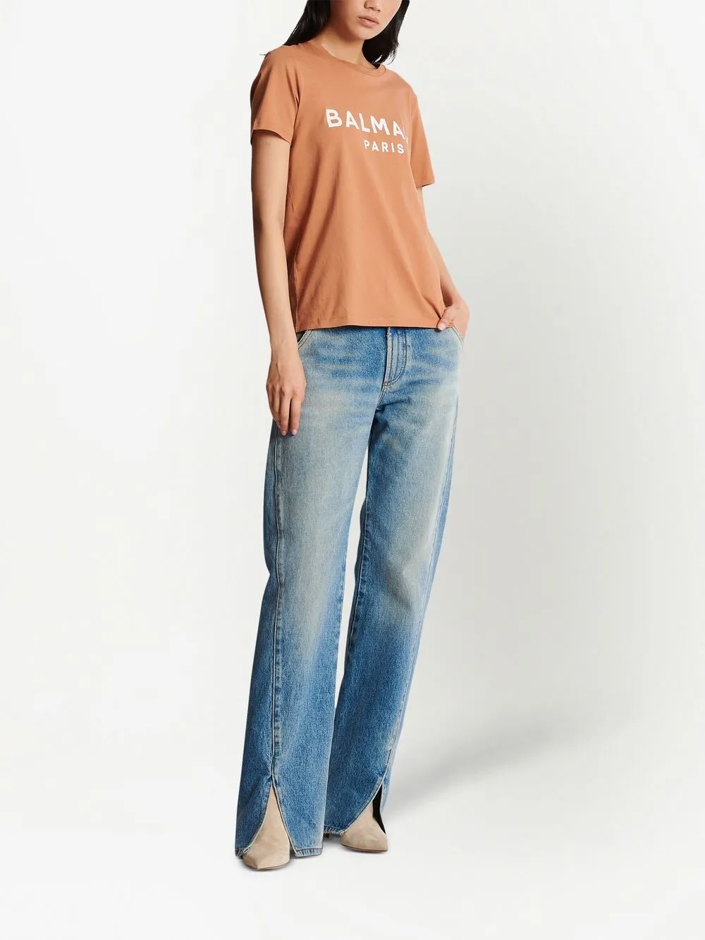 Balmain Three-buttons-logo-print T-shirt In Beige | ModeSens