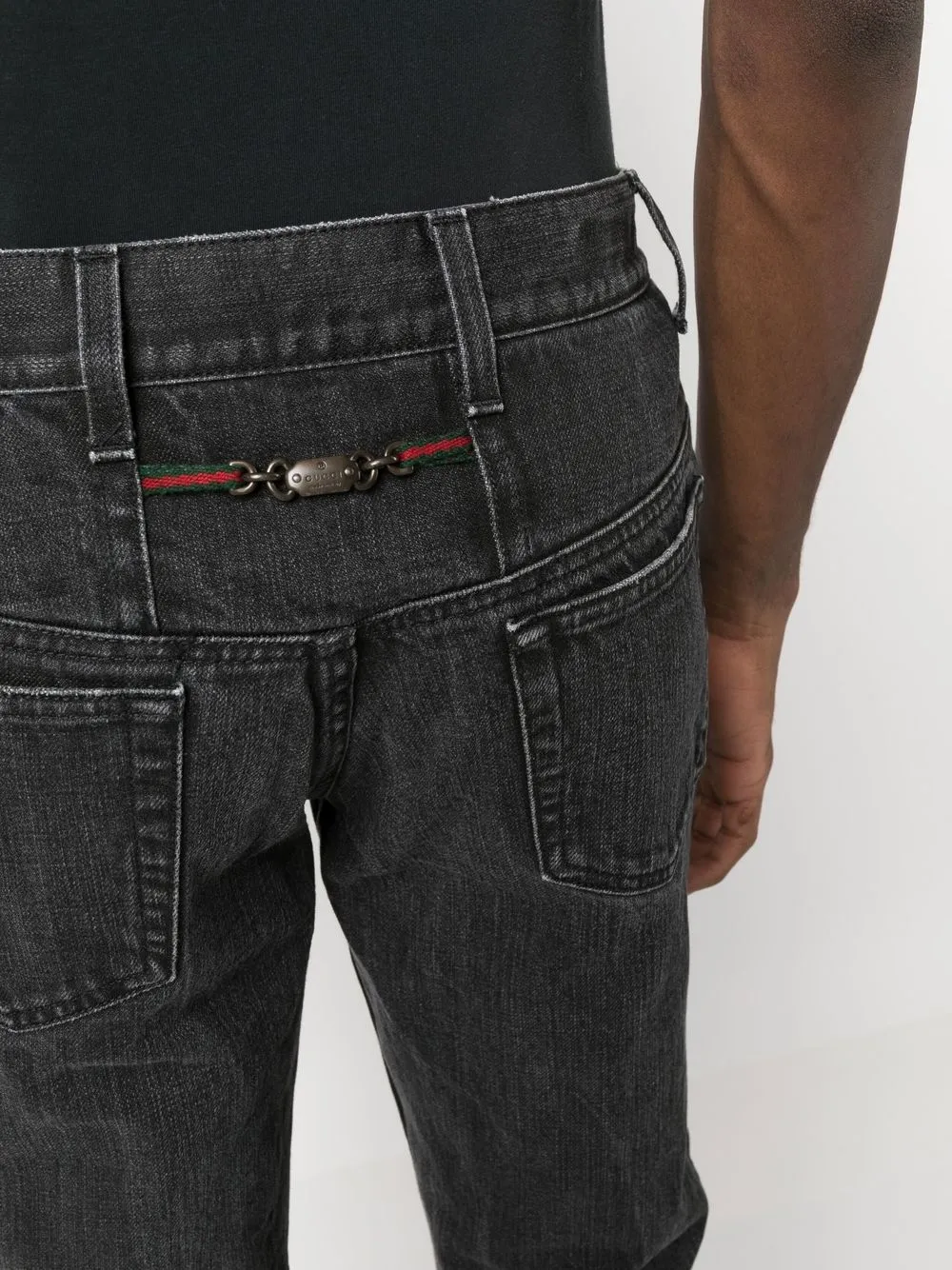 Pre-owned Gucci 2010s Sylvie Web Detail Cropped Jeans In Grey | ModeSens