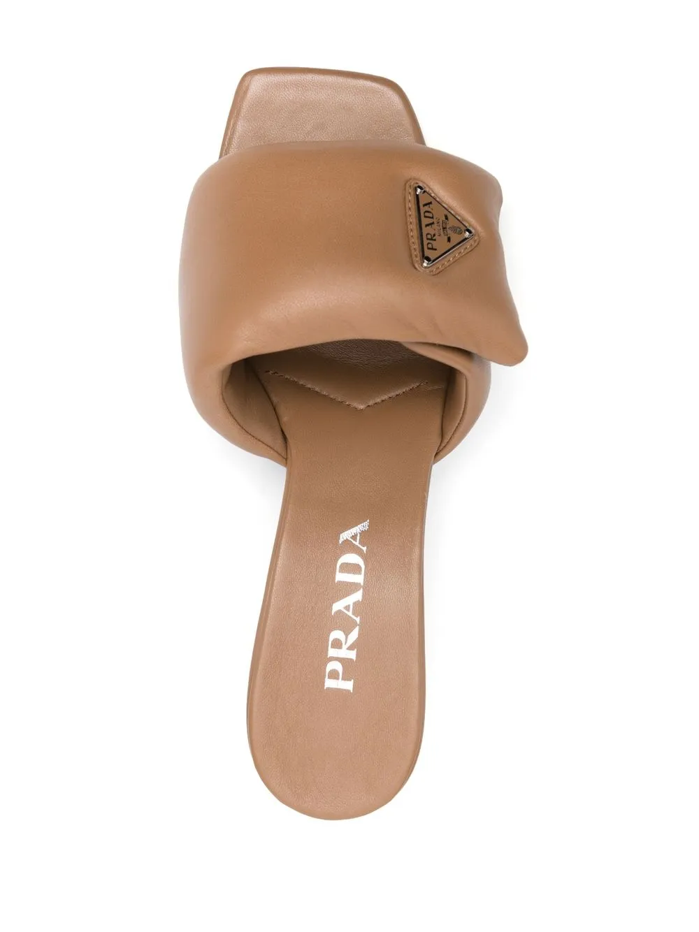 Prada 65mm logo-plaque Padded Mules | Brown | FARFETCH UK