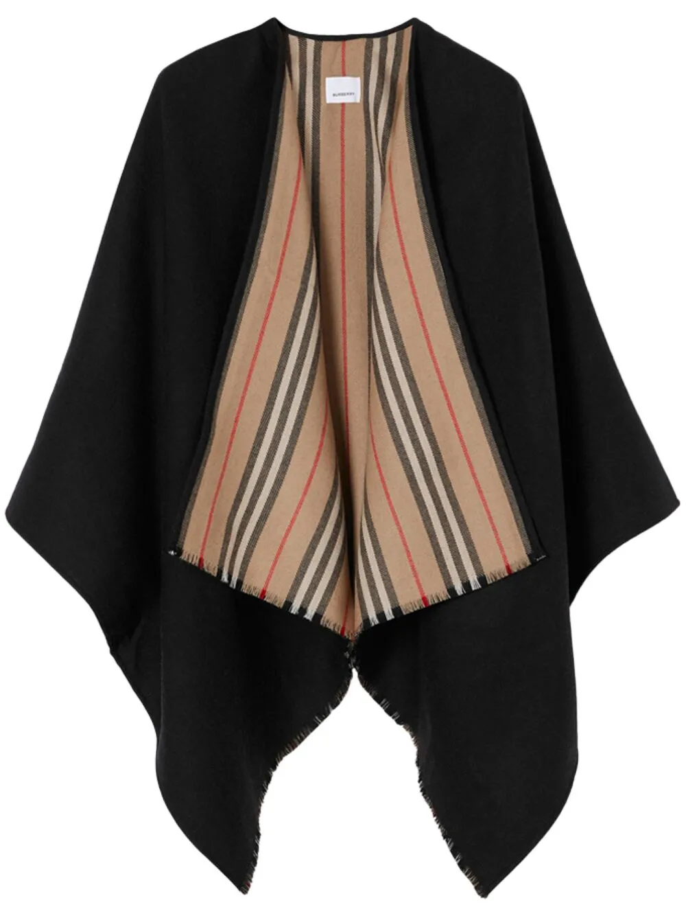 Burberry Icon Stripe Lining Wool Cape In Black | ModeSens
