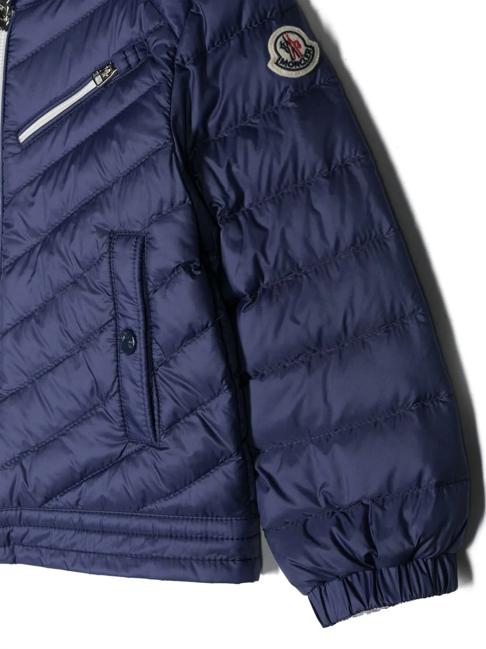 Moncler Enfant logo-patch goose-down Bomber Jacket | Blue | FARFETCH