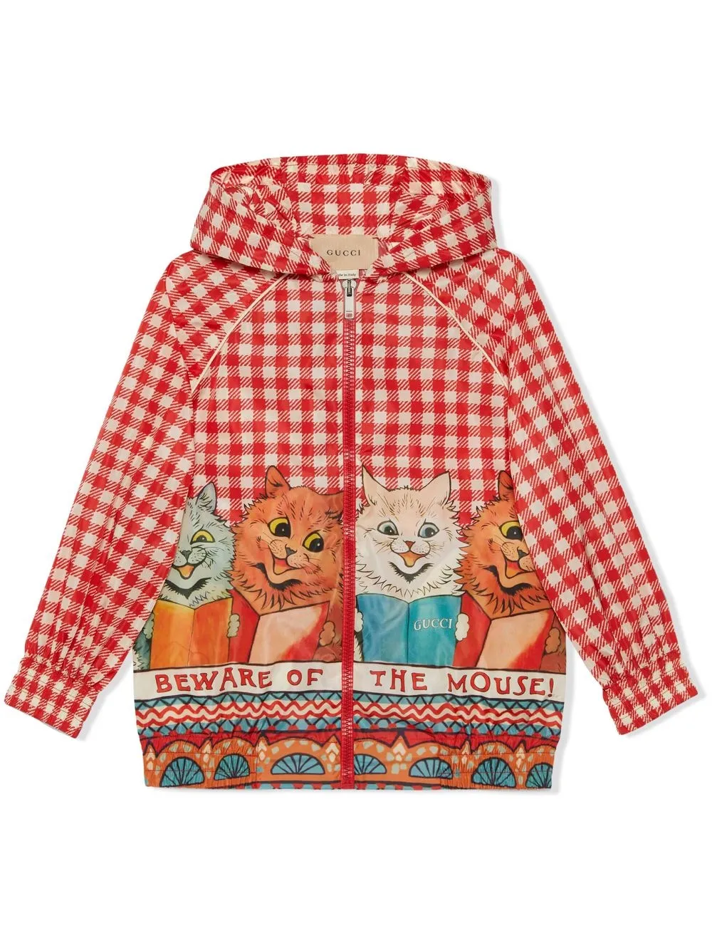 Gucci Kids' Cat-print Gingham-check Jacket In Red | ModeSens
