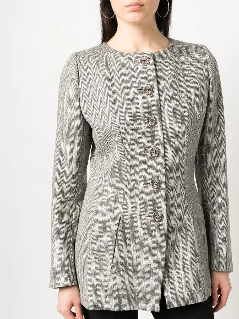 Pre-owned Saint Laurent Woven Collarless Jacket In Grey | ModeSens