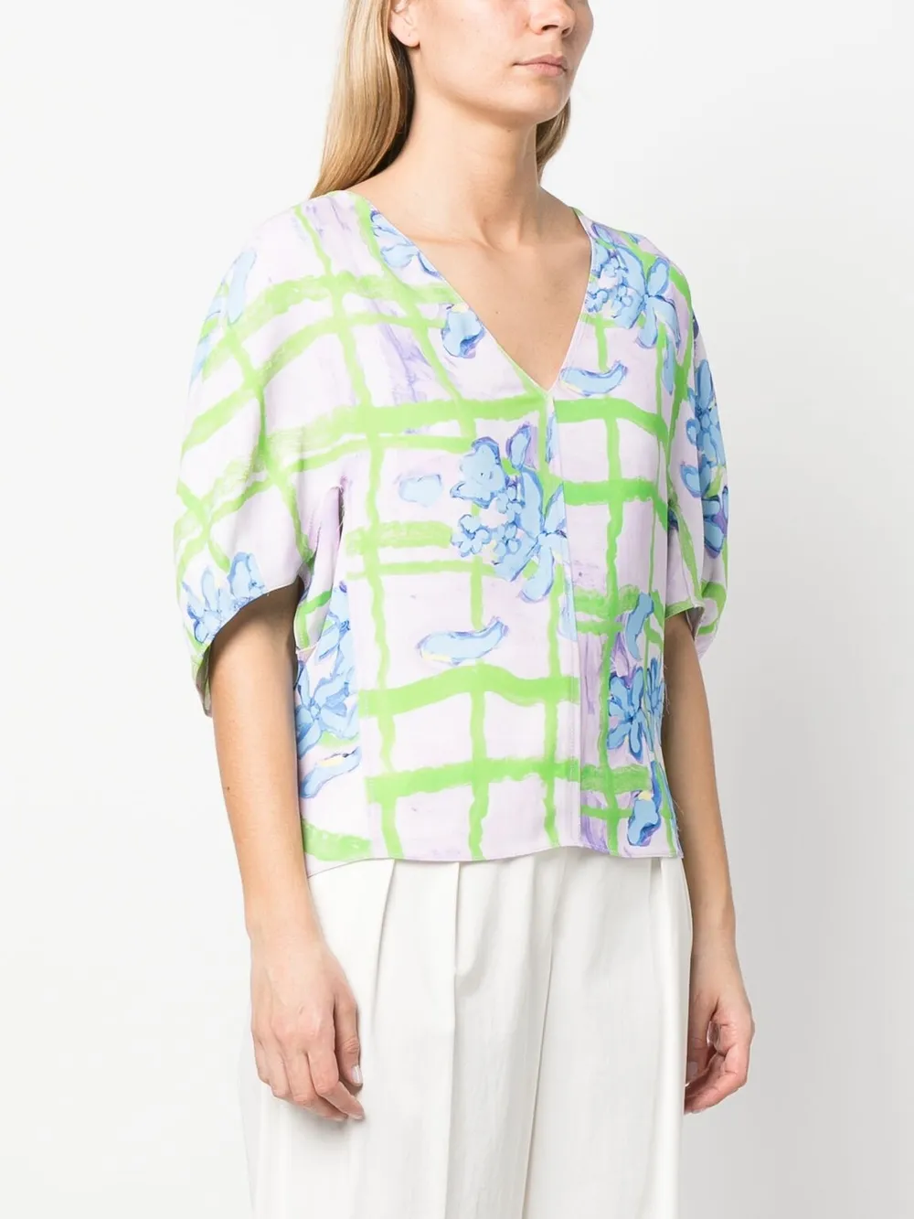 Marni floral-print short-sleeve Blouse | Blue | FARFETCH