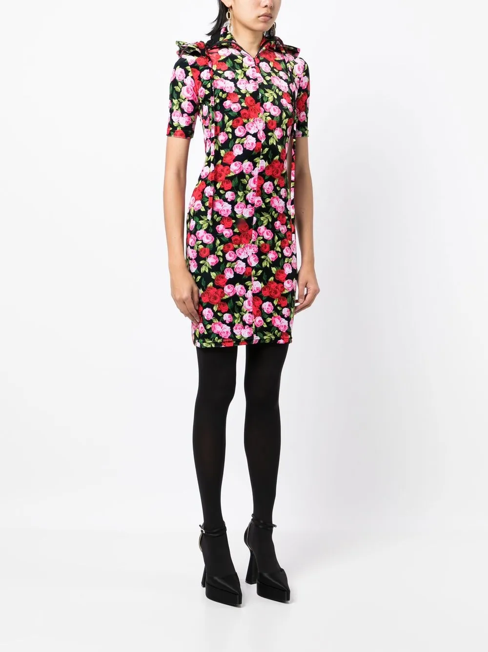 Richard Quinn Floral Print Dress In Black Modesens