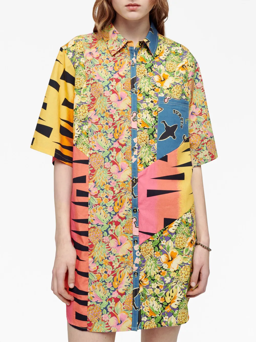 RE/DONE patchwork-design Shirt Minidress | Yellow | FARFETCH UK