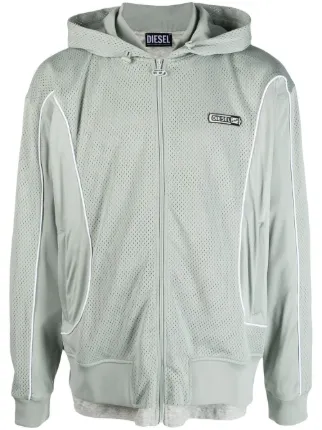 Diesel logo-patch zip-up Hoodie | Green | FARFETCH UK