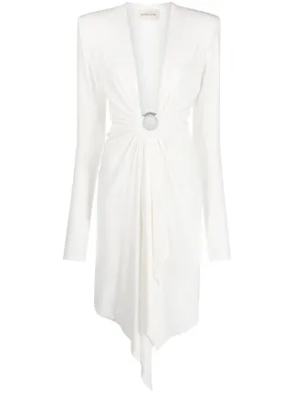 Alexandre Vauthier asymmetric-hem Plunging Midi Dress | White | FARFETCH