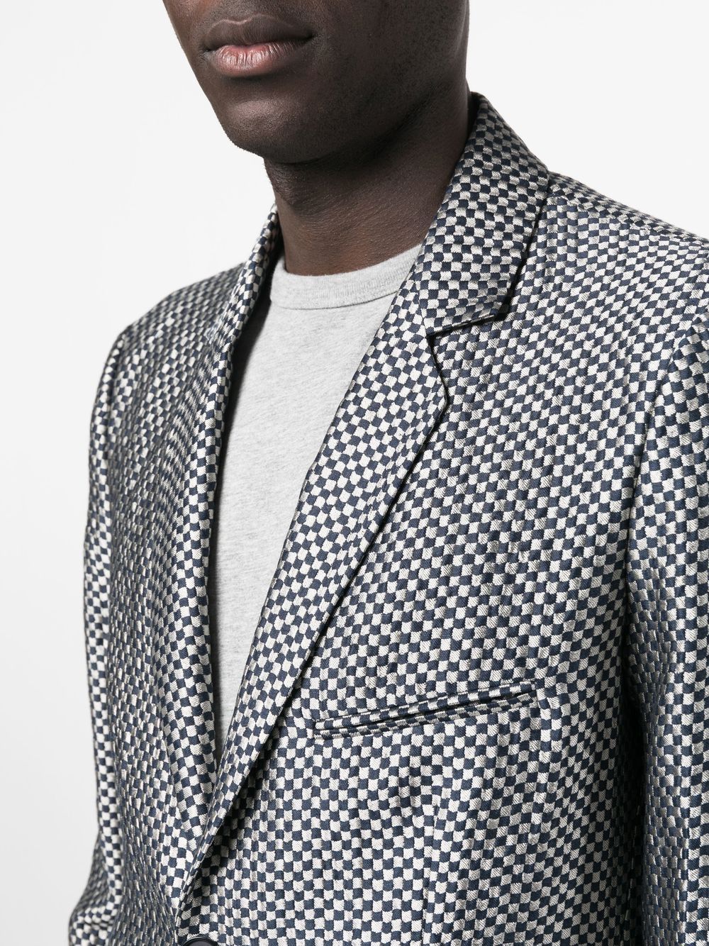 Giorgio Armani Mens Dress Blues Checkerboard-pattern Linen-blend Blazer ...
