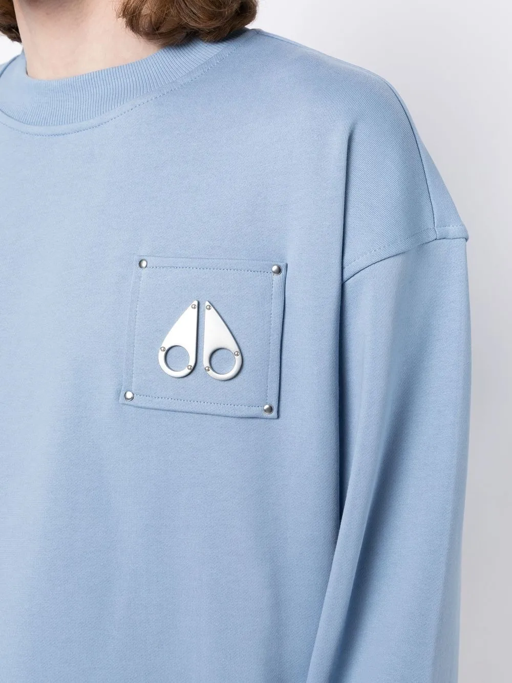 Moose Knuckles Logo-patch Cotton Crew Neck In Blue | ModeSens