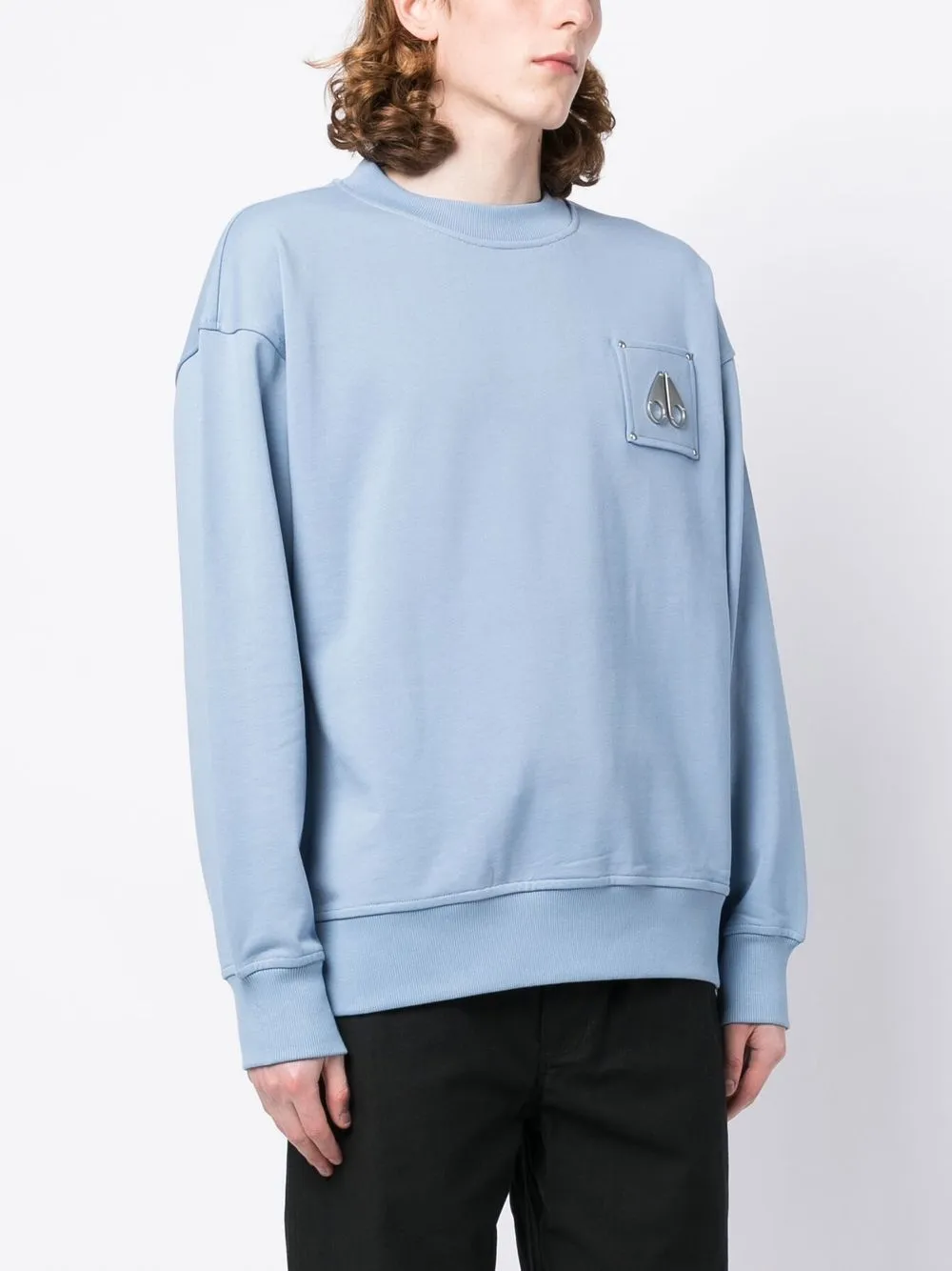 Moose Knuckles Logo-patch Cotton Crew Neck In Blue | ModeSens