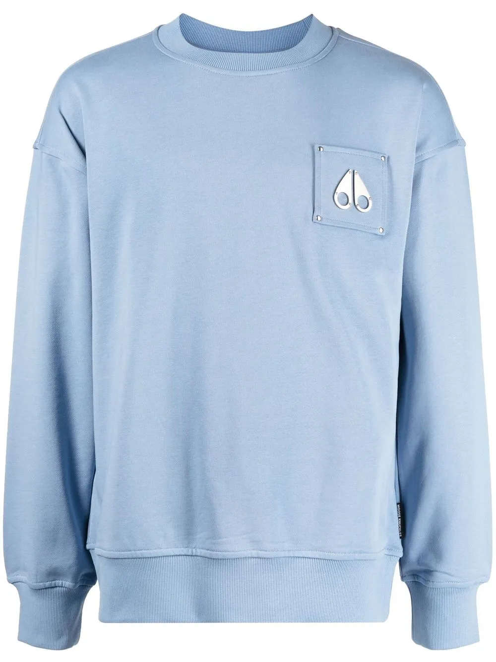 Moose Knuckles Logo-patch Cotton Crew Neck In Blue | ModeSens