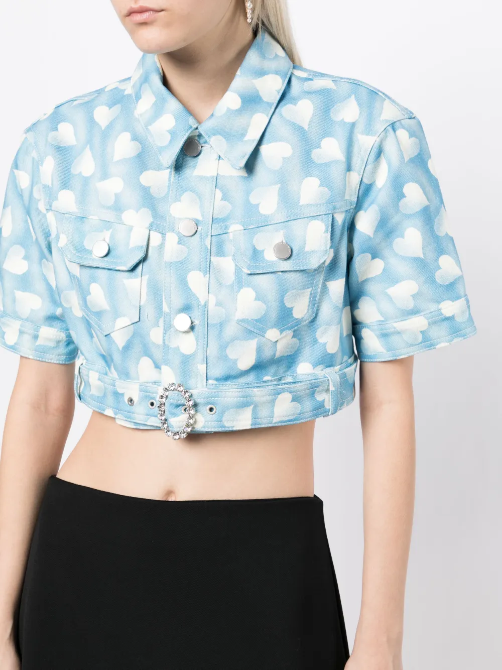 Alessandra Rich heart-print Cropped Denim Jacket - Farfetch