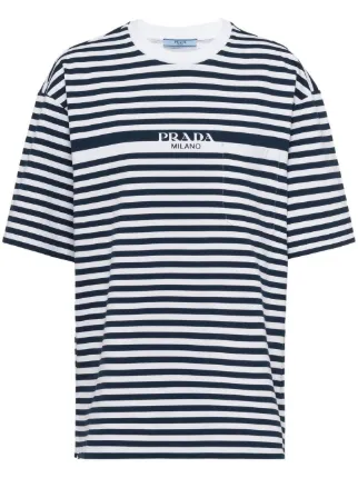 Prada Striped logo-print T-shirt | Blue | FARFETCH