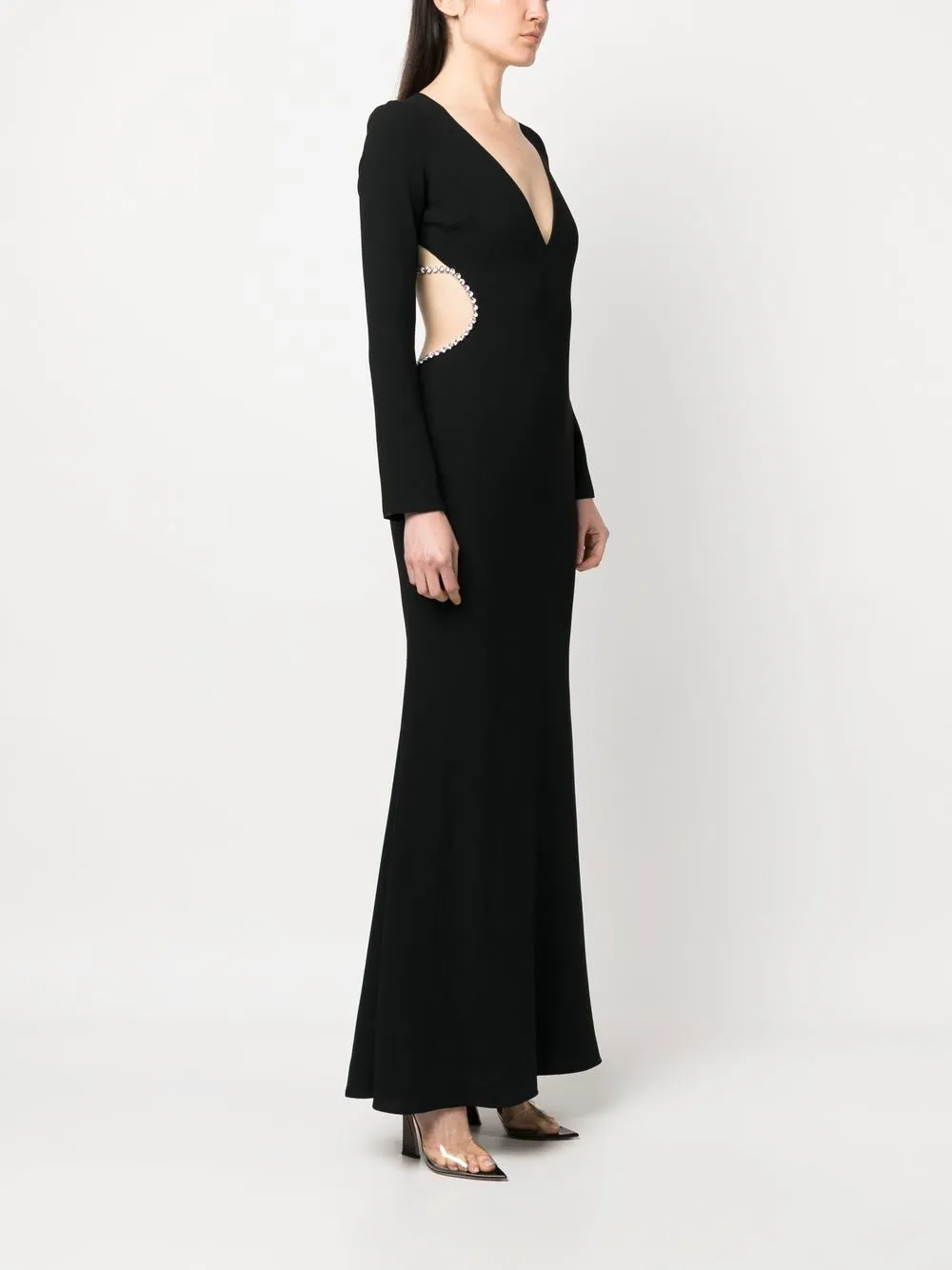 Amen Open Back Long Dress With Crystal Chain In Black | ModeSens