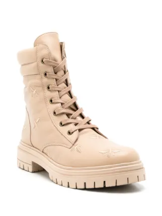 Blue Bird Shoes bee-embroidered lace-up Leather Boots | Neutrals | FARFETCH