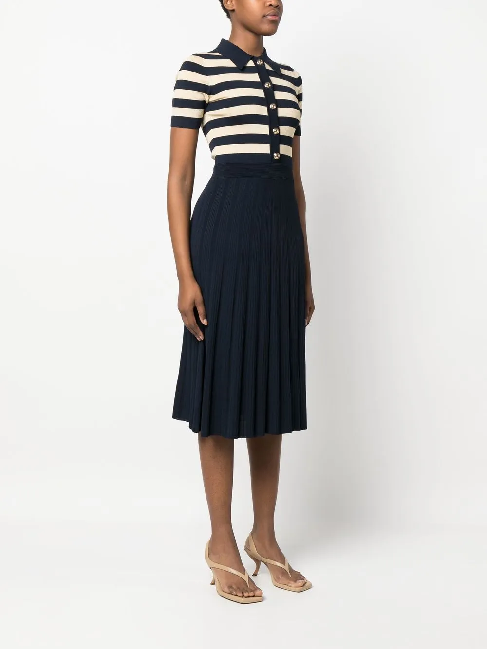 Michael Michael Kors Stripe Print Pleated Knitted Dress Farfetch