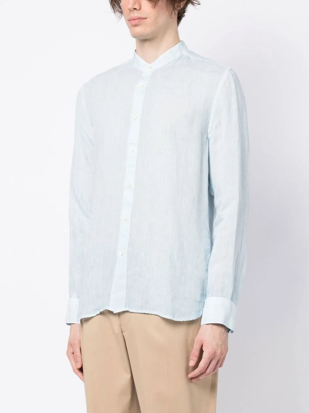 Band Collar Linen Shirt at Magda Salas blog