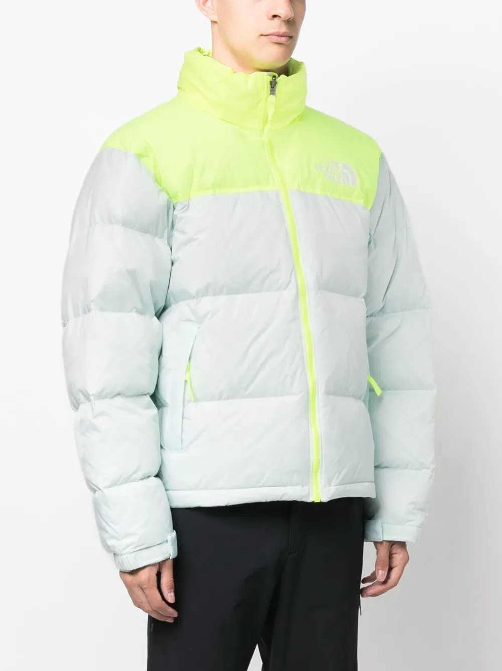 The North Face two-tone logo-print Puffer Jacket - Farfetch