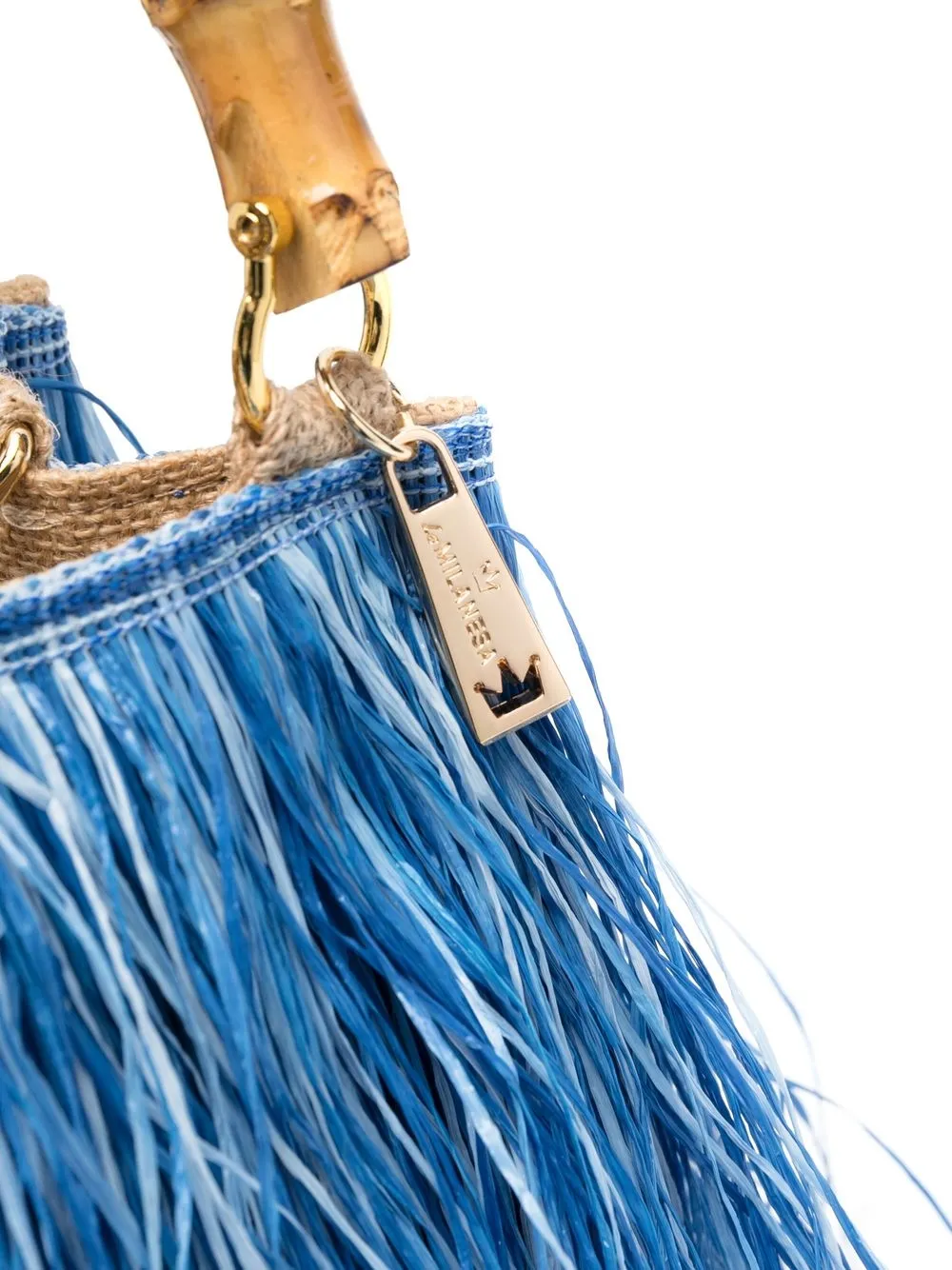 La Milanesa Raffia Design Bamboo Handle Tote Bag In Blau Modesens