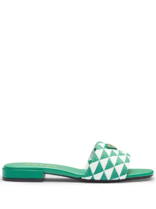 Prada Geometric logo-plaque Slides | Green | FARFETCH