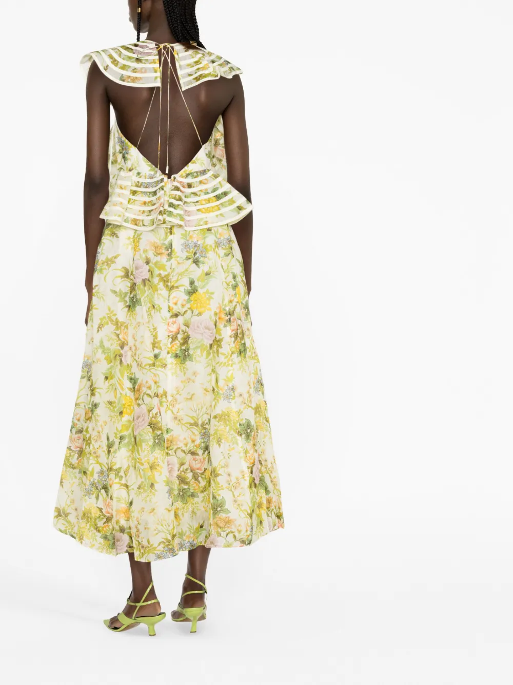 Alemais Eden Floral Linen And Silk Midi Dress In Multi | ModeSens