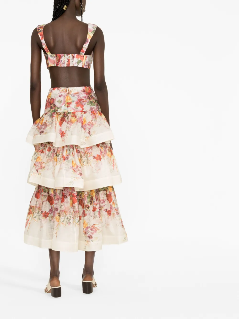 Zimmermann Wonderland Tiered Floral Print Linen And Silk Blend Midi