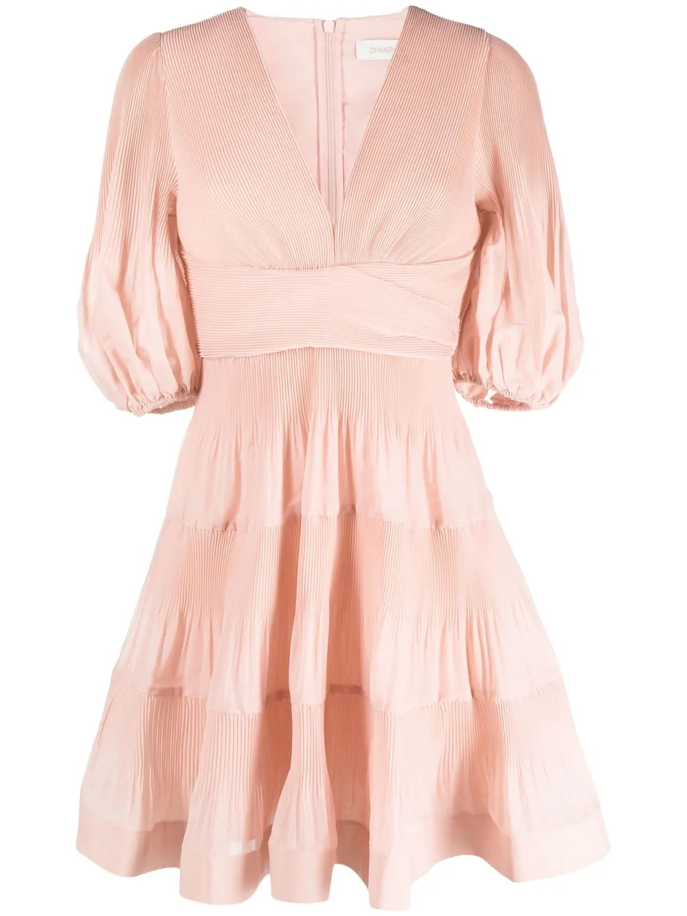 Zimmermann Puff-sleeve V-neck Dress In Pink | ModeSens