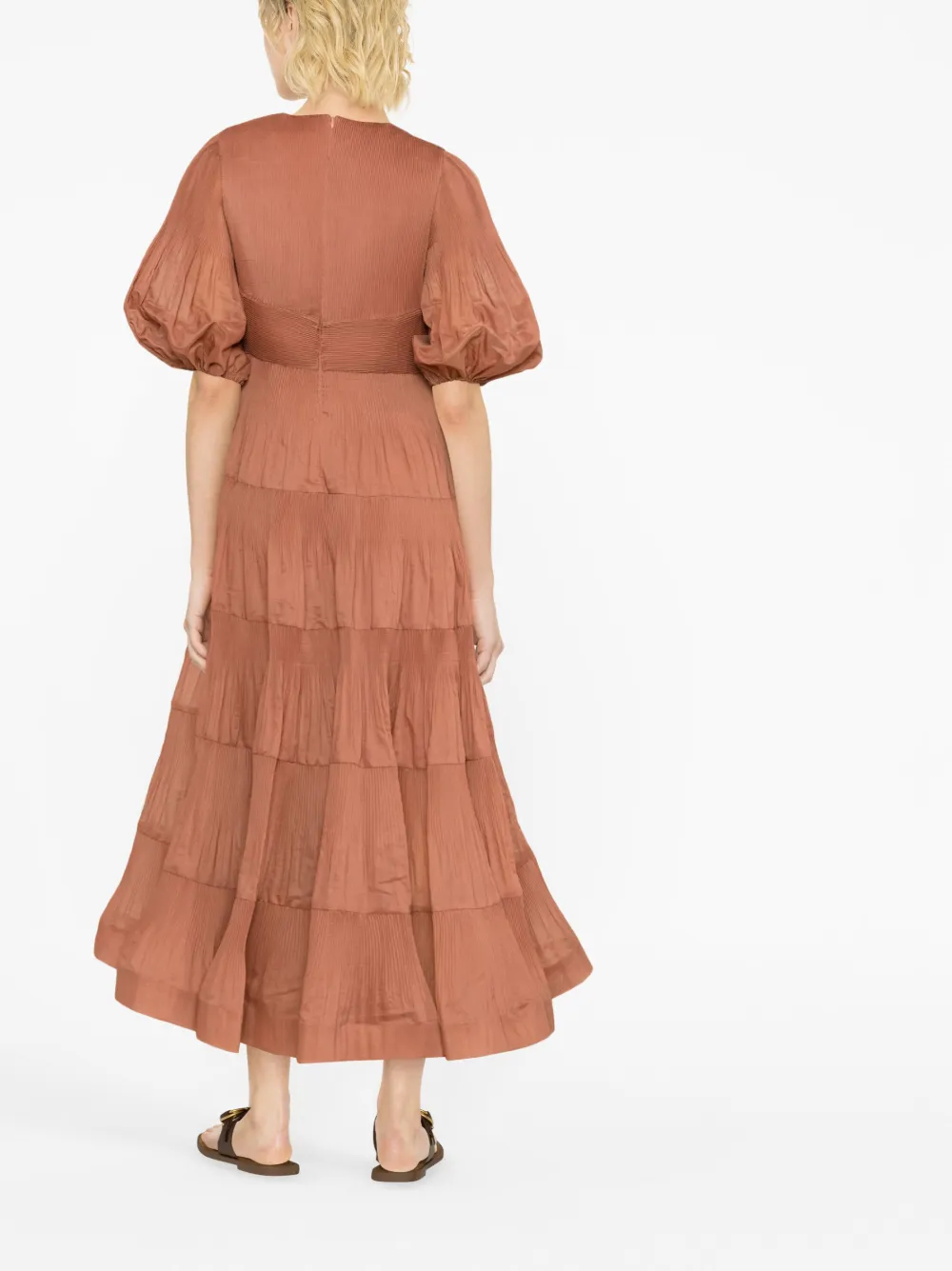 Zimmermann Technical-pleated Puff-sleeve Midi Dress In Aragon | ModeSens Zimmermann Technical-pleated Puff-sleeve Midi Dress In Aragon | ModeSens