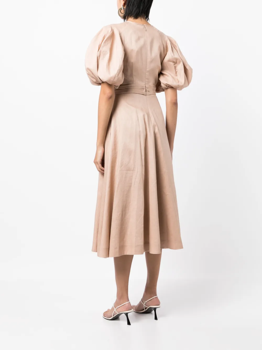 Zimmermann Wrap Puff-sleeves Midi Dress In Brown | ModeSens