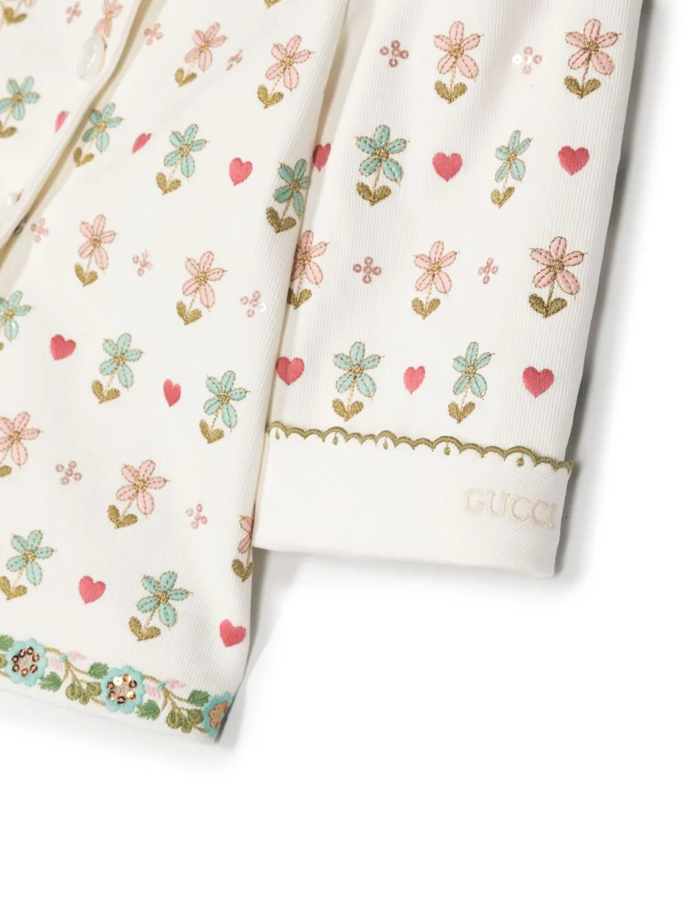 Gucci Kids floral-embroidered Cotton Coat | White | FARFETCH