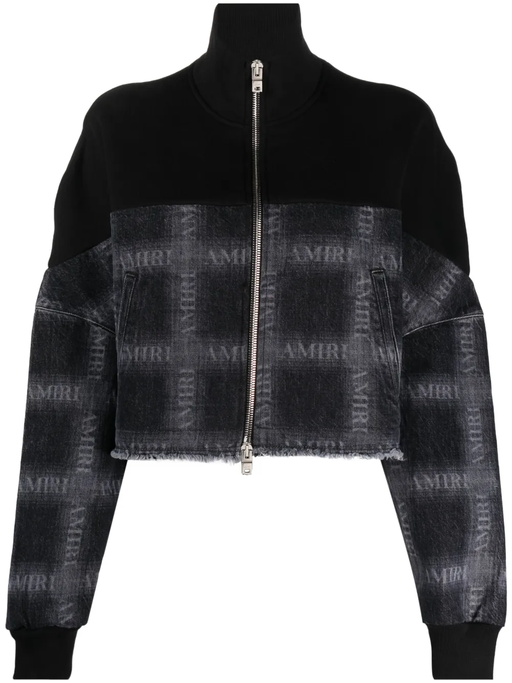 Amiri Check Logo-print Hybrid Track Jacket In Black | ModeSens