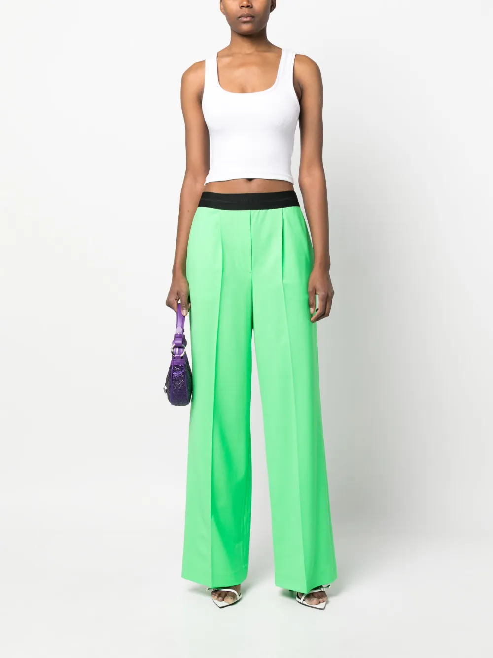 MSGM Logo waistband Wide leg Trousers Farfetch MSGM Logo waistband Wide leg Trousers Farfetch