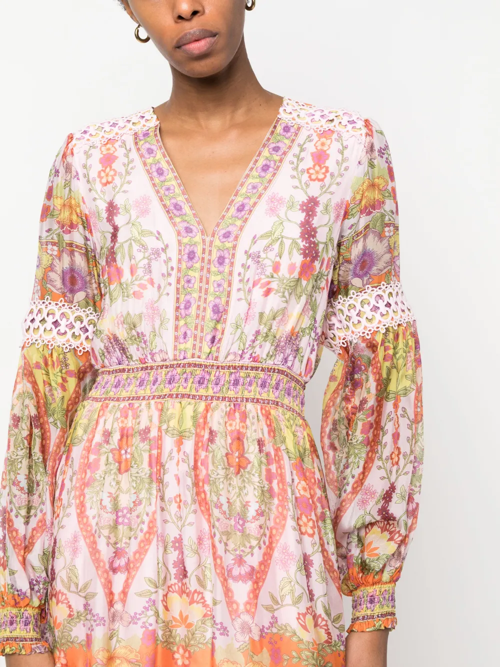 Hale Bob V-neck Puff-sleeve Dress In Pink | ModeSens