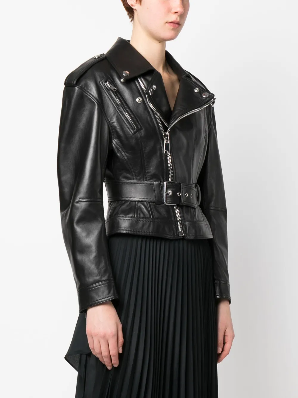 Alexander Mcqueen Leather Biker Jacket In Black | ModeSens