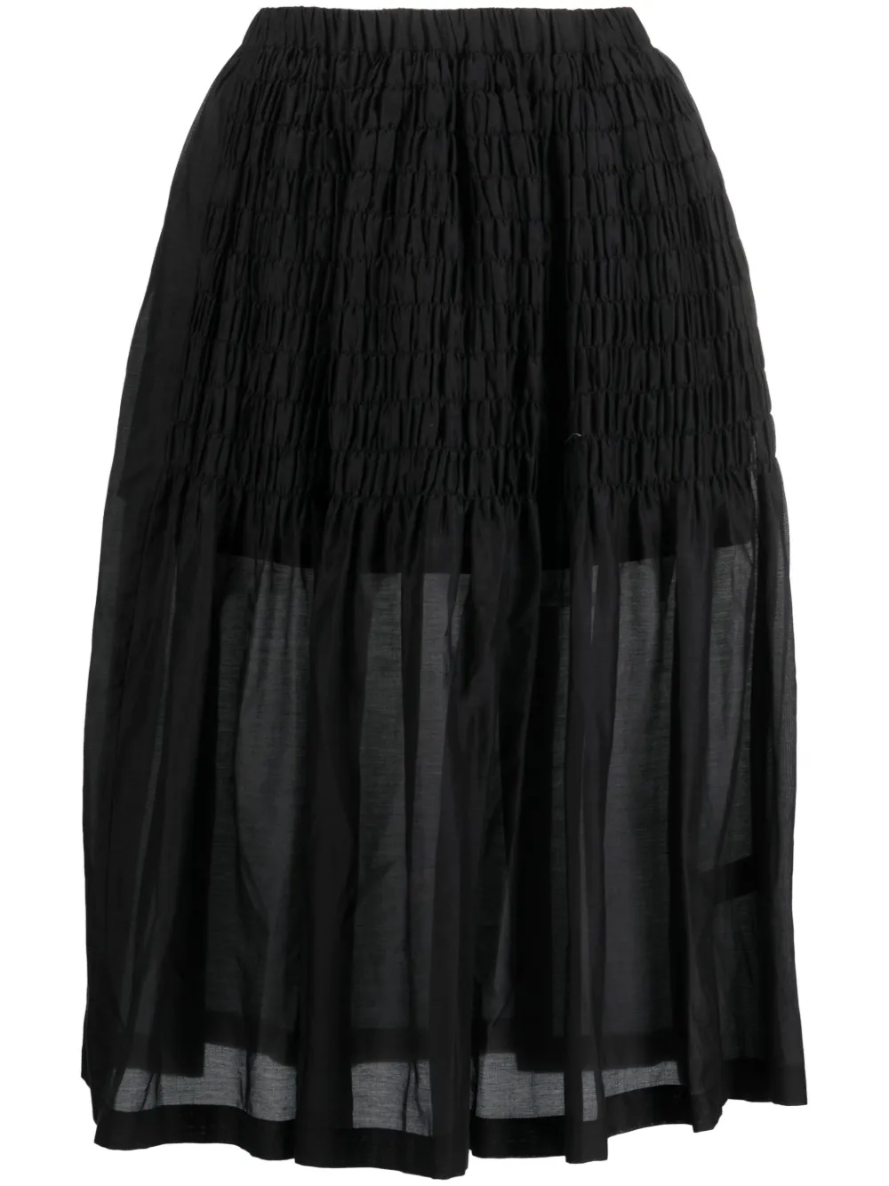 Sara Lanzi Smocked-panel Sheer-finish Midi Skirt In Black | ModeSens
