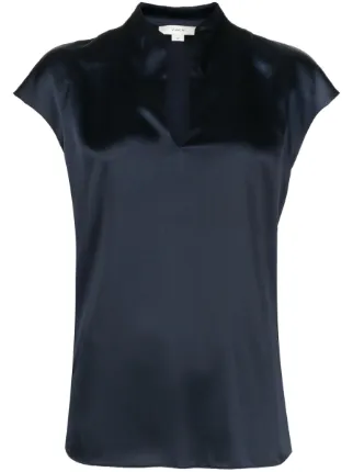 Vince split-neck Silk Blouse | Blue | FARFETCH