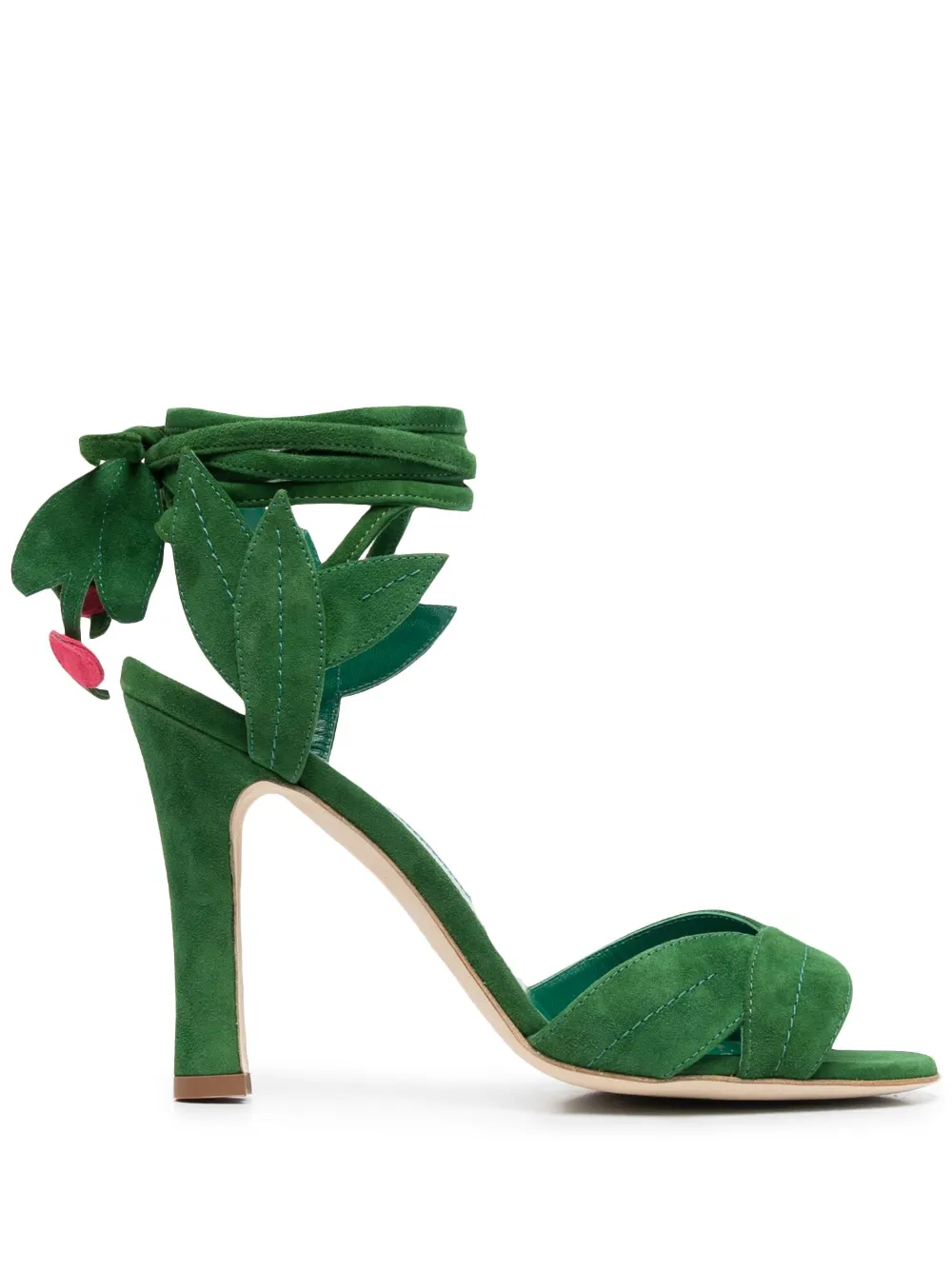 Manolo Blahnik Leaf-motif Leather Sandals In Green | ModeSens