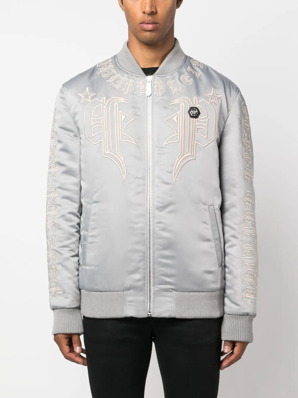 Philipp Plein logo-appliqué Bomber Jacket | Grey | FARFETCH