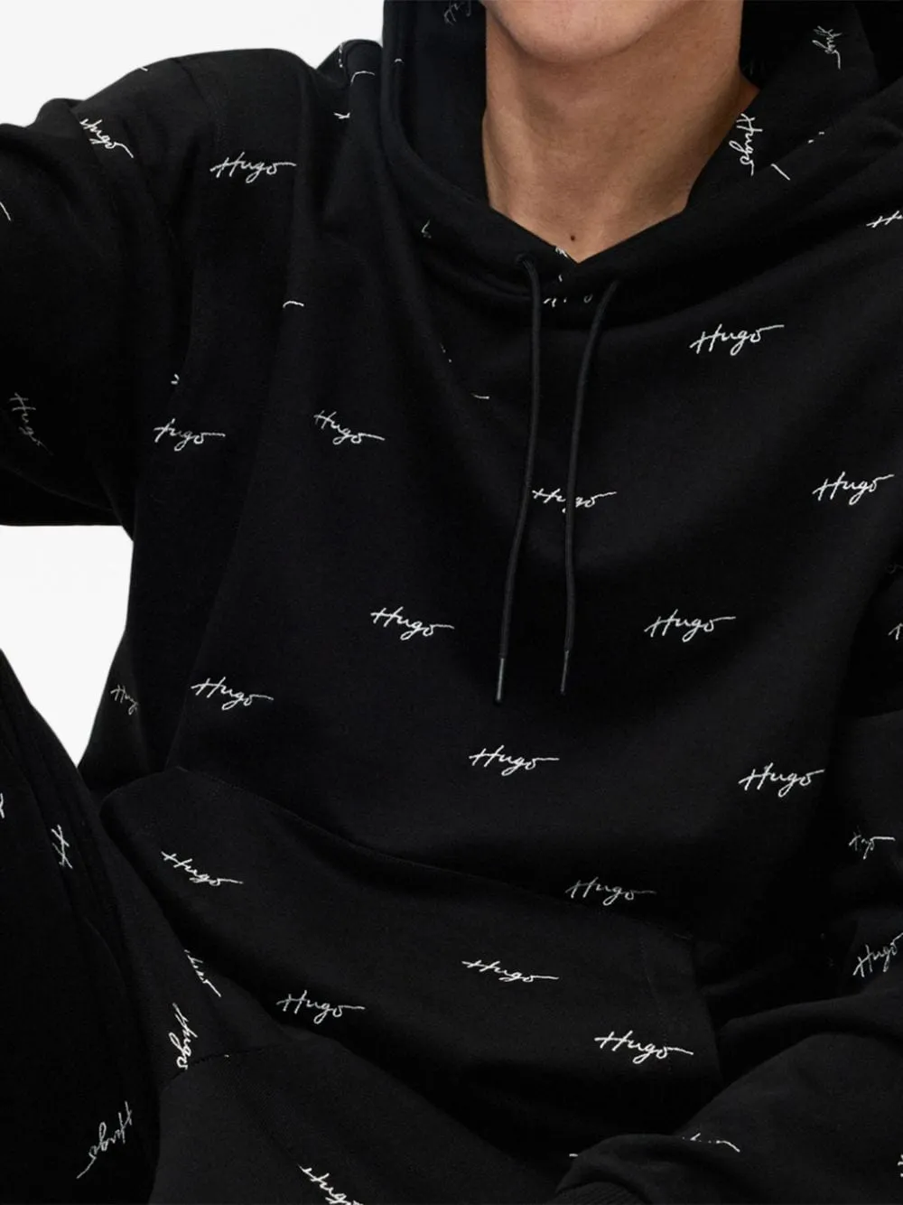 HUGO logo-embroidery Cotton Hoodie - Farfetch