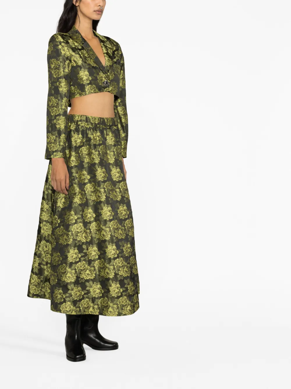 Ganni Floral Jacquard Maxi Skirt In Lemon Zest | ModeSens