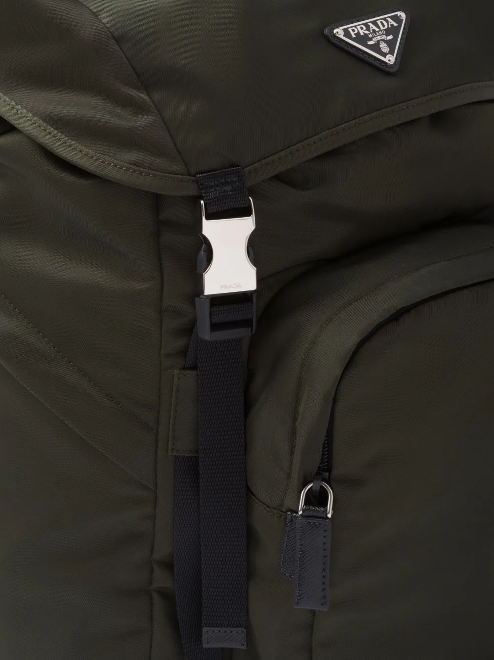 Prada logo-triangle Buckled Backpack | Green | FARFETCH