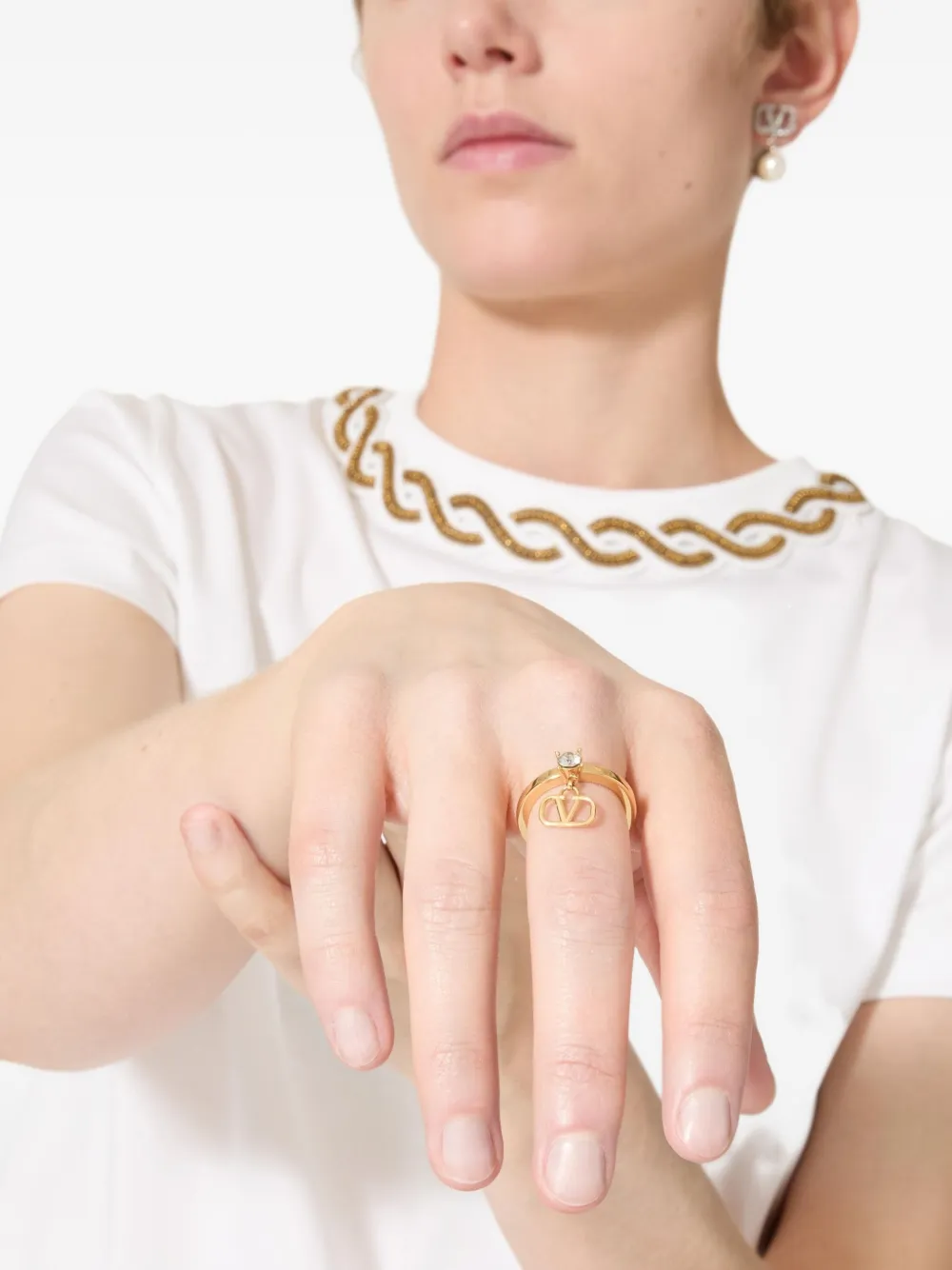 Valentino Garavani VLogo Signature crystal-embellished Ring | Gold ...